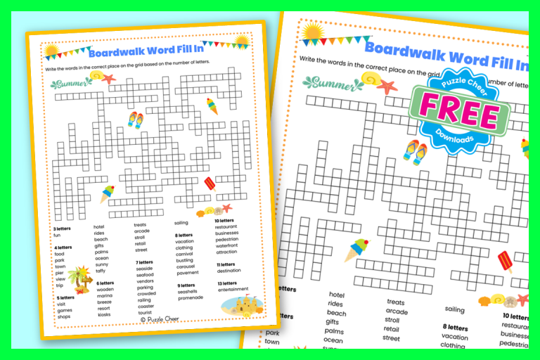 Beach Boardwalk Word Fill In Puzzle - Puzzle Cheer