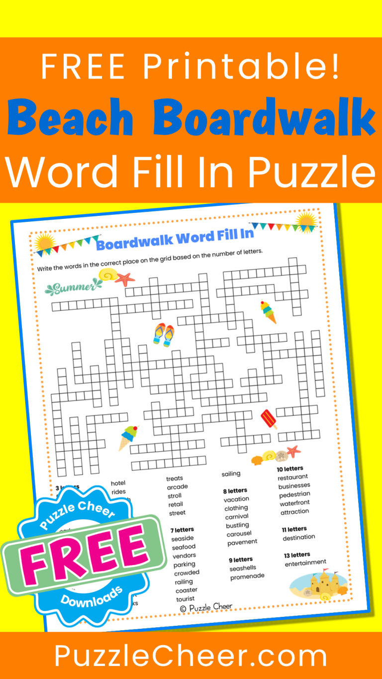 Beach Boardwalk Word Fill In Puzzle - Puzzle Cheer