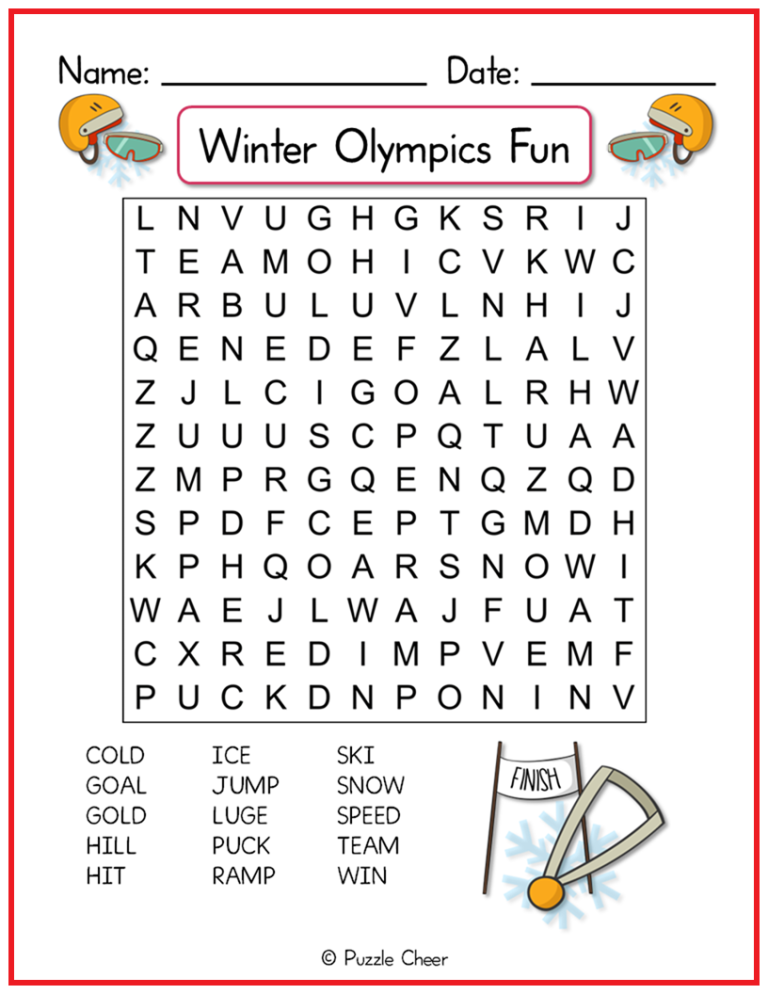 Winter Olympics Easy Word Search - Puzzle Cheer